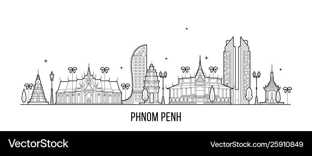 Phnom Penh Cityscape, Cambodia Royalty Free Vector Image