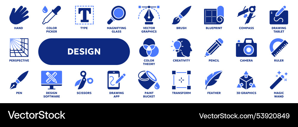 Solid icons of graphic design and creativity Vector Image