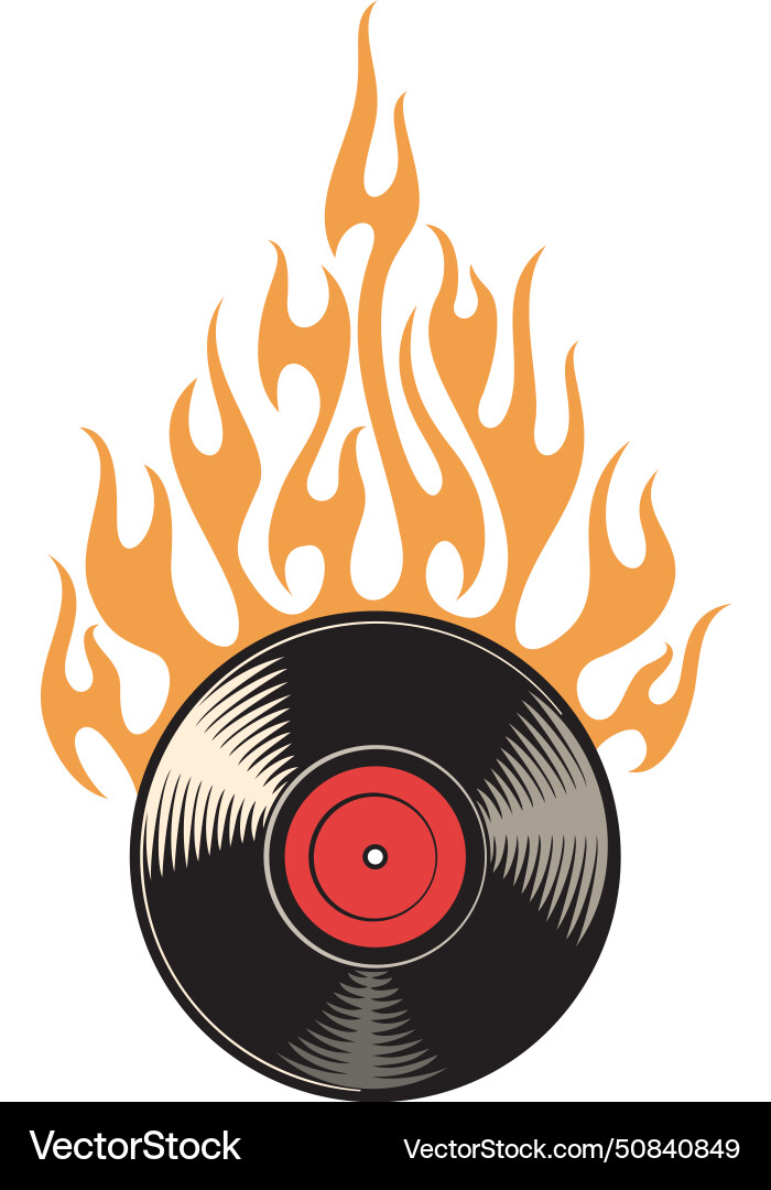 Vinyl record in flame Royalty Free Vector Image