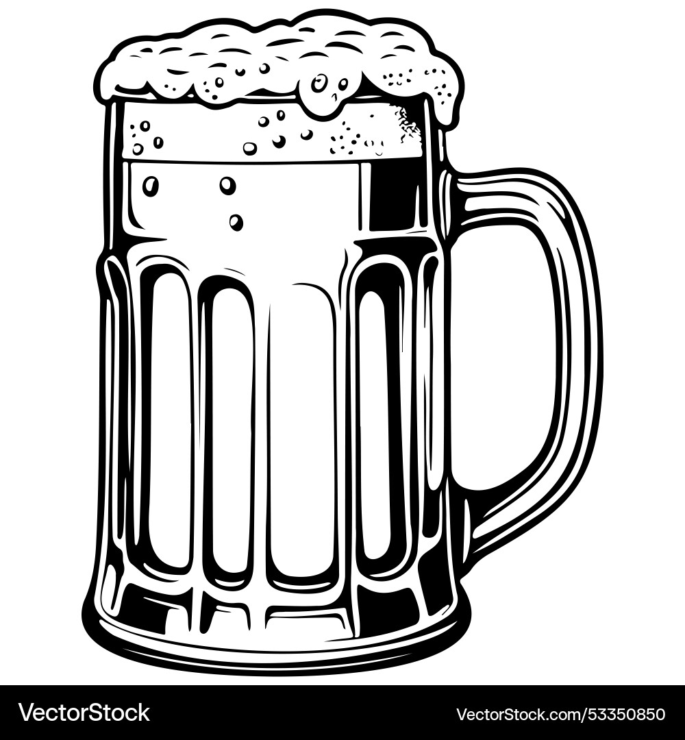 Beer mug monochrome outline drawing realistic Vector Image