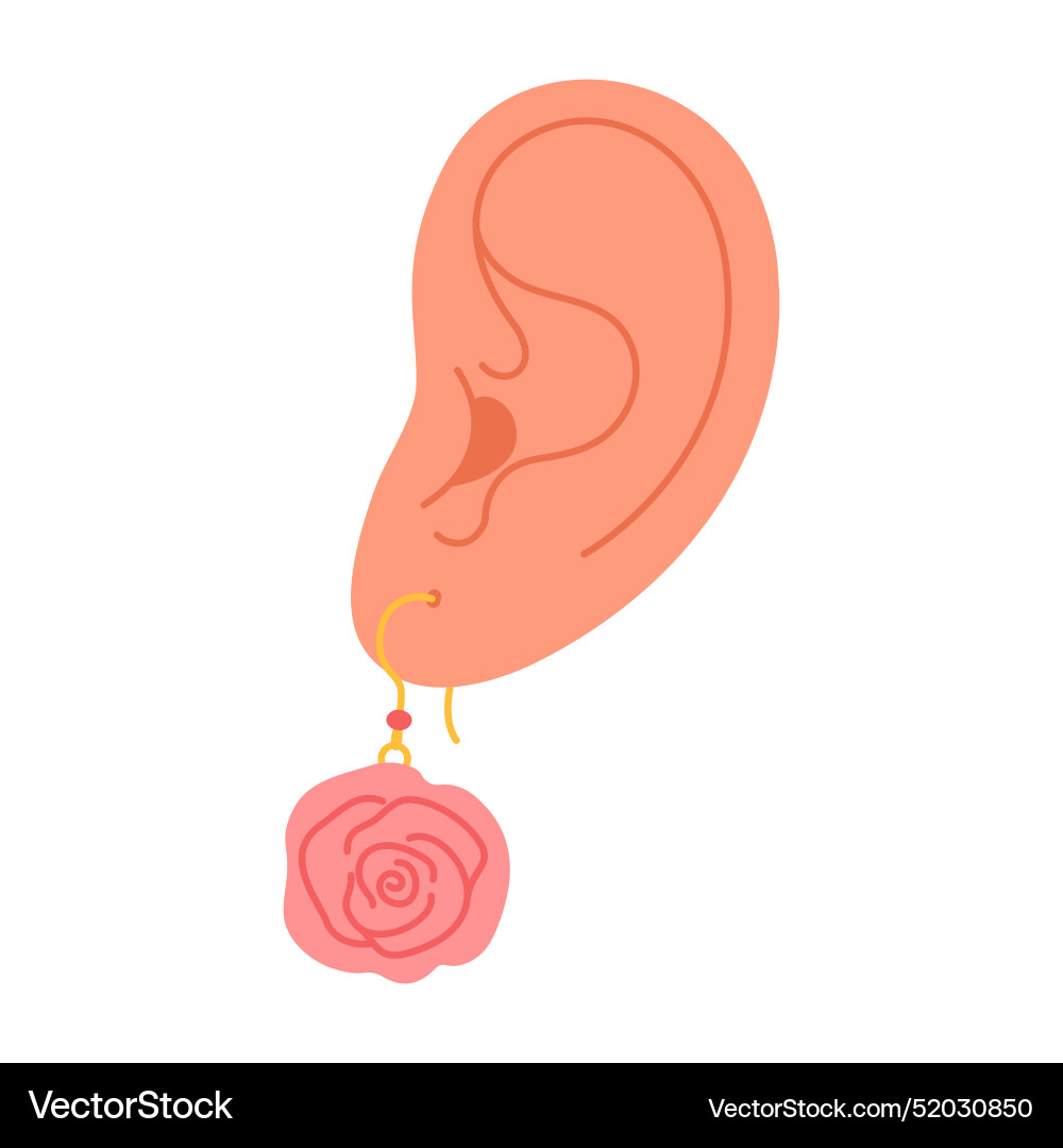 Ear with earring rose summer flower Royalty Free Vector