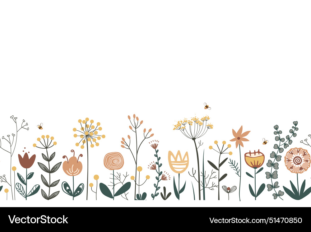 Fairy flowers border seamless pattern Royalty Free Vector