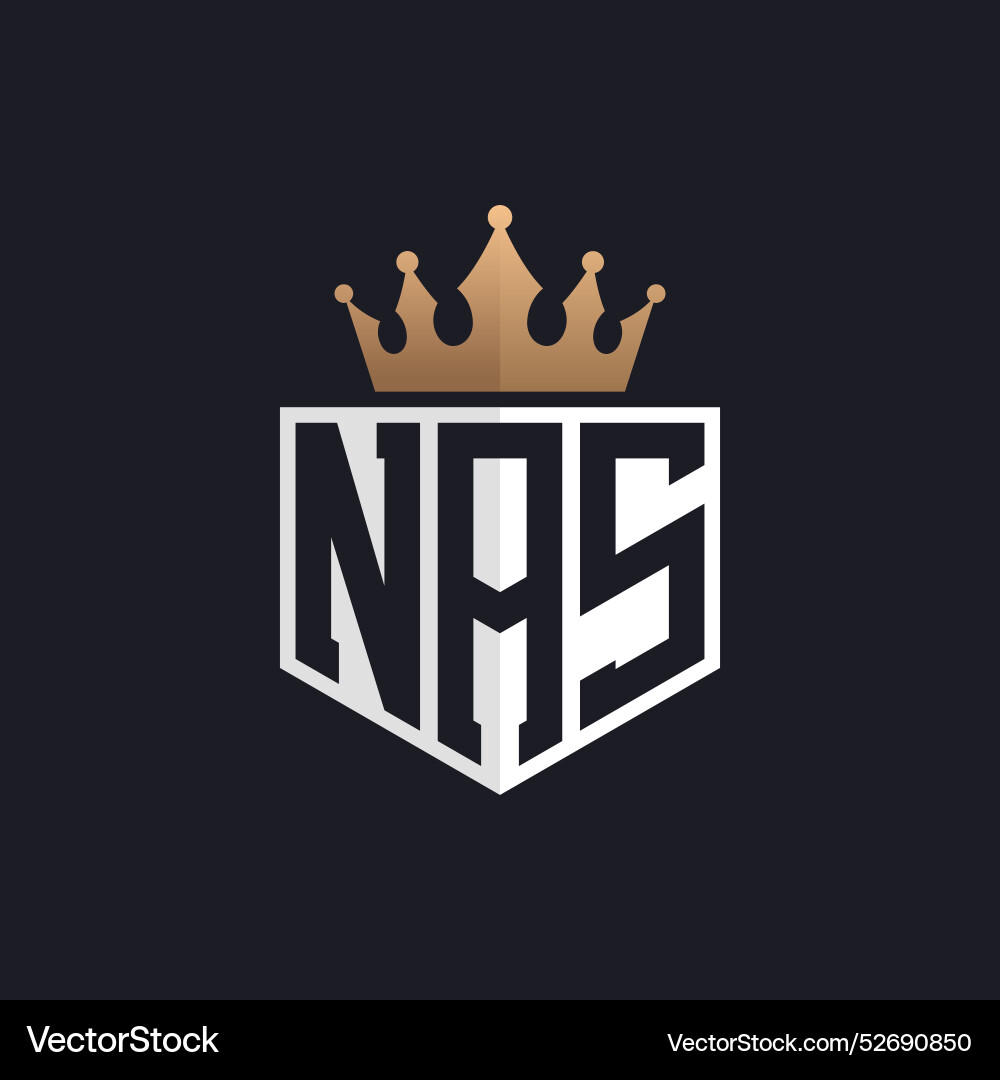 Luxury nas logo with crown elegant initials Vector Image