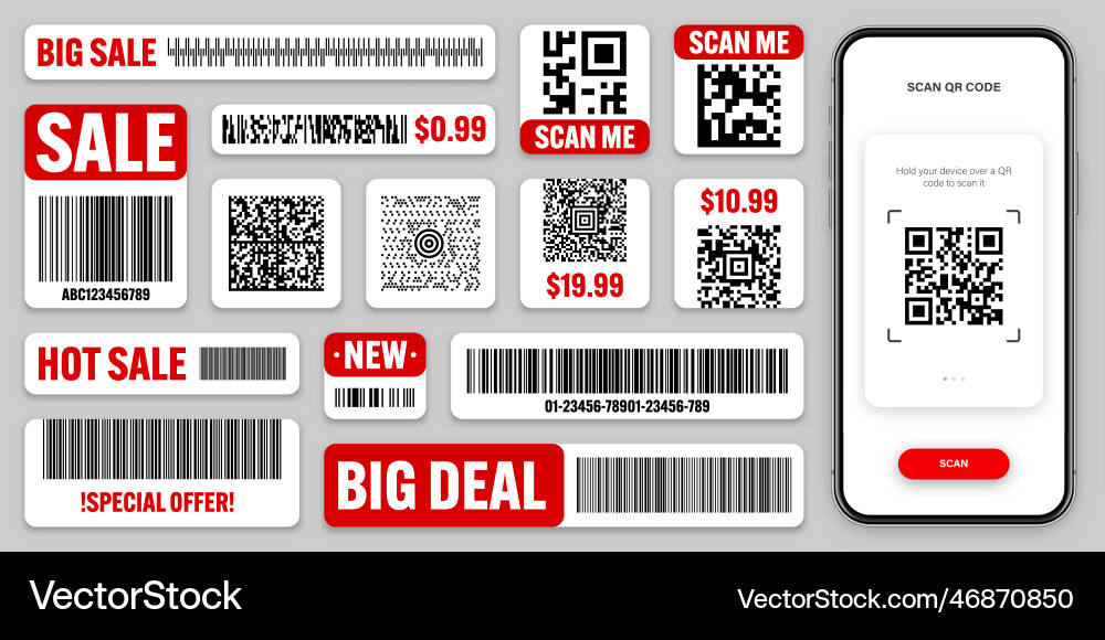 Product barcodes and qr codes smartphone Vector Image