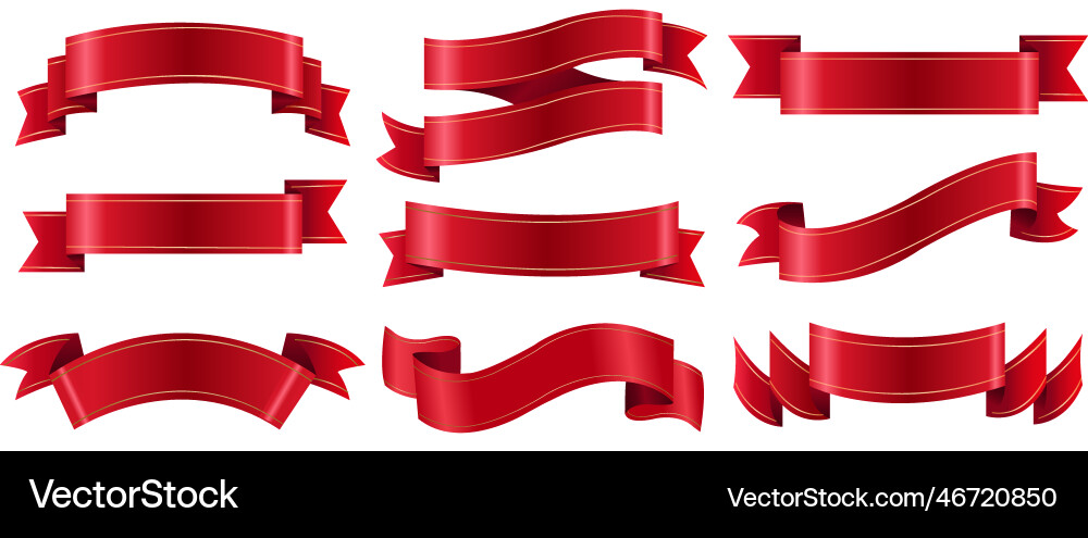 Red ribbons set isolated white background Vector Image