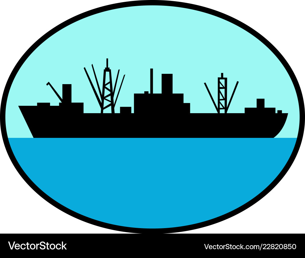 World war two attack cargo ship retro Royalty Free Vector