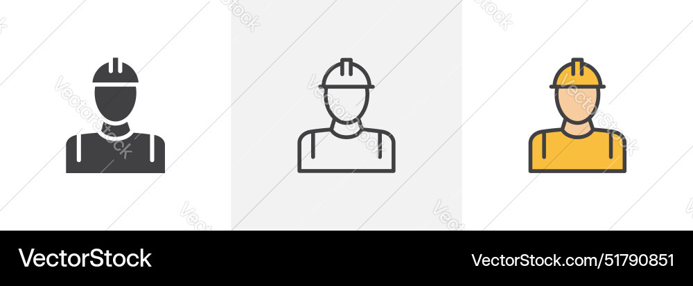 Builder icon set black filled and outlined style Vector Image