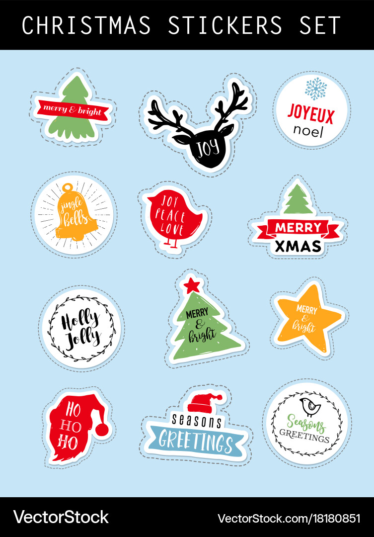 Christmas winter stickers set Royalty Free Vector Image