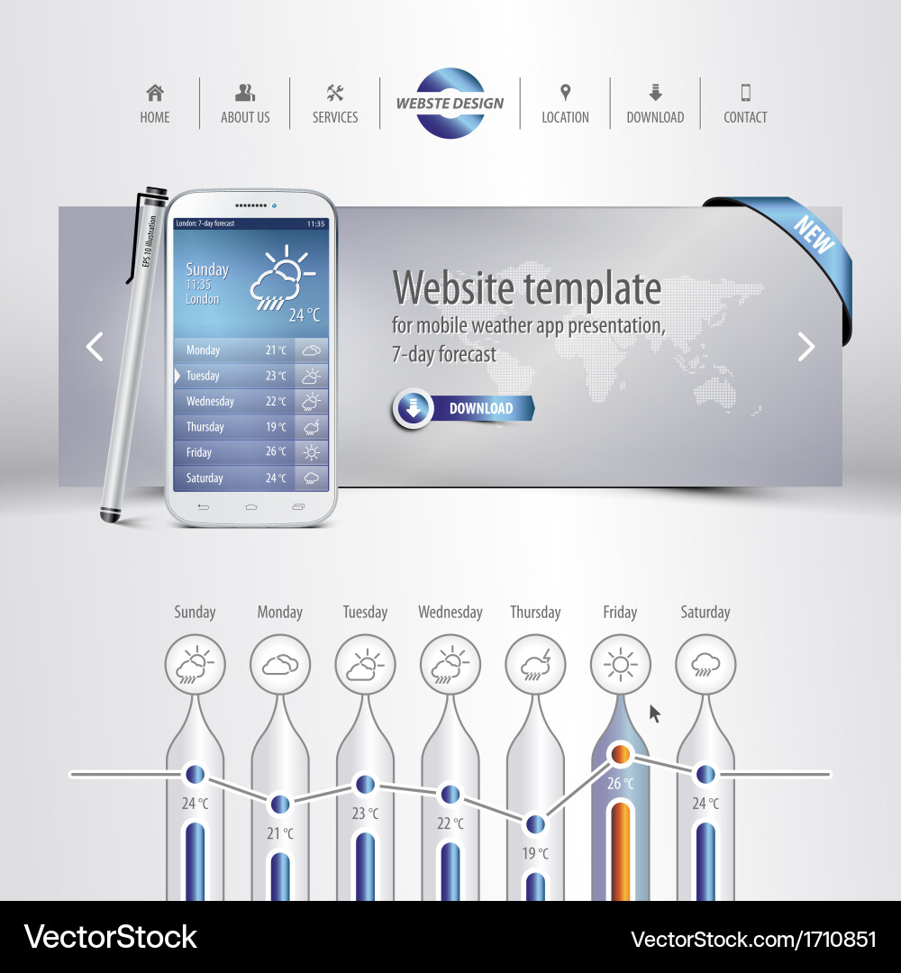 Mobile weather application Royalty Free Vector Image