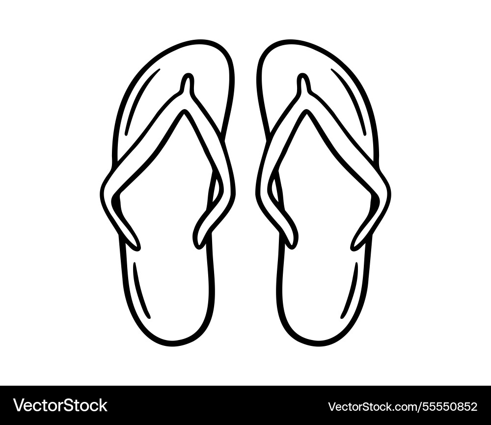 Beach slippers doodle hand drawn icon outline Vector Image
