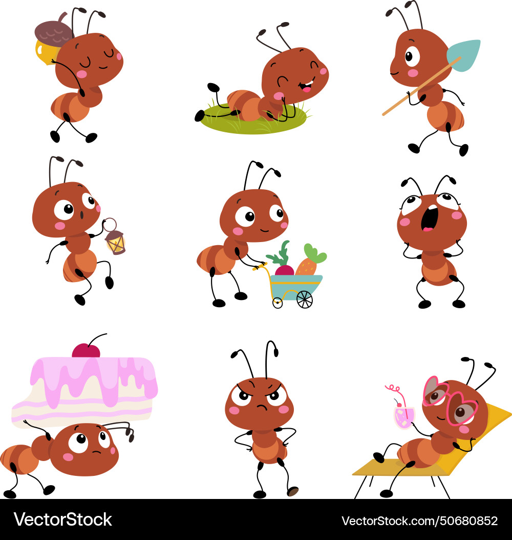 Cartoon ants characters isolated ant working Vector Image