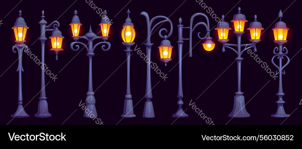 Cartoon old light post and streetlight light pole Vector Image