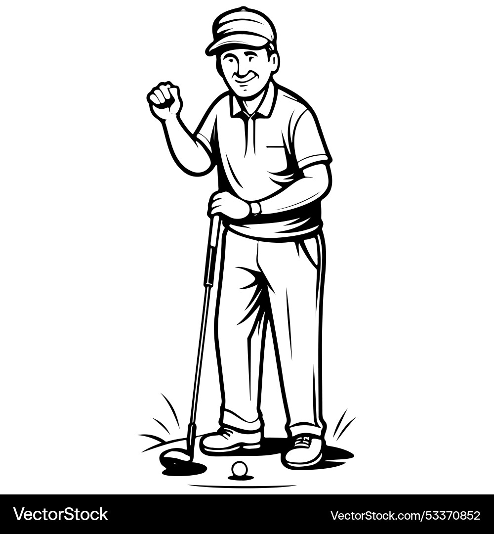 Golf drawing realistic outline line transparent Vector Image