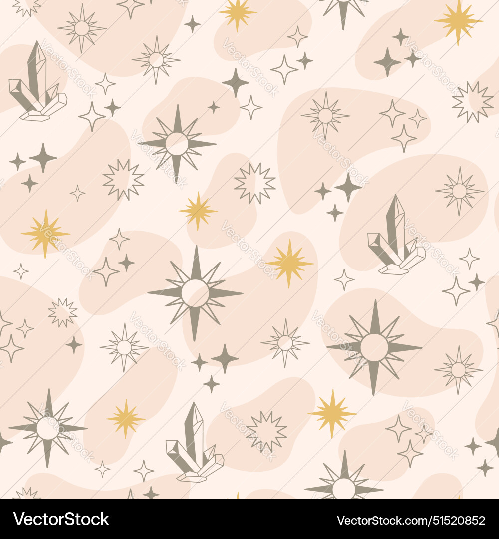 Linear boho stars and crystals seamless pattern Vector Image