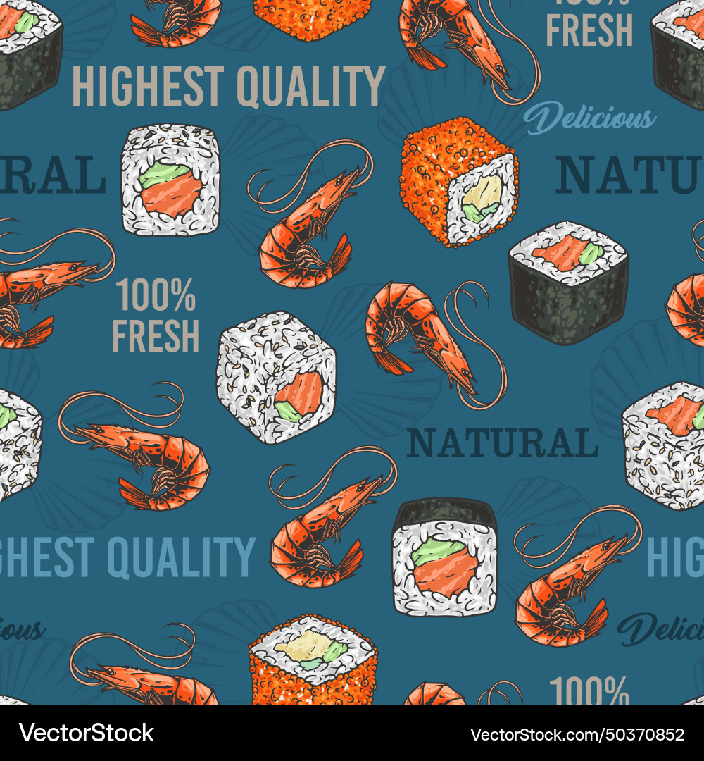 Seafood delicacy seamless pattern colorful Vector Image