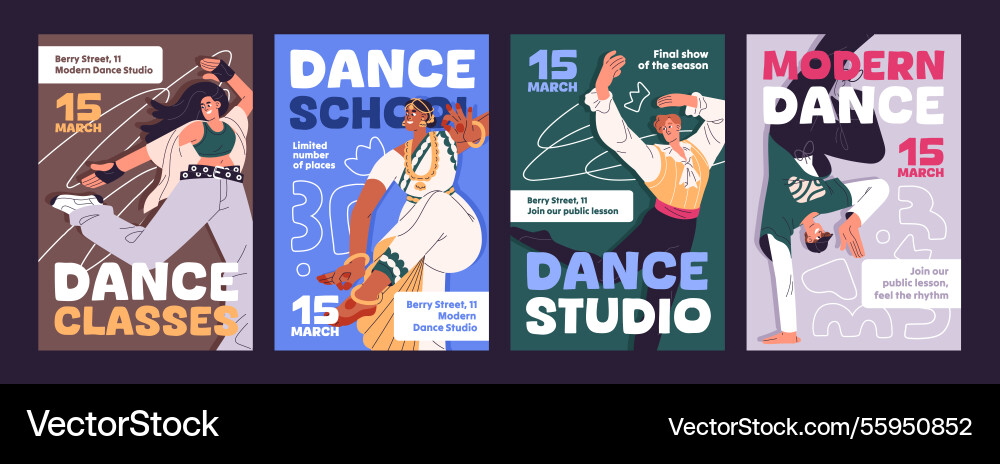Set of advertising posters designs dance studio Vector Image