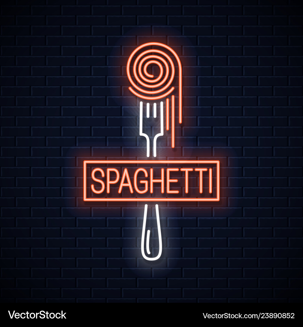 Spaghetti on fork neon sign italian pasta Vector Image