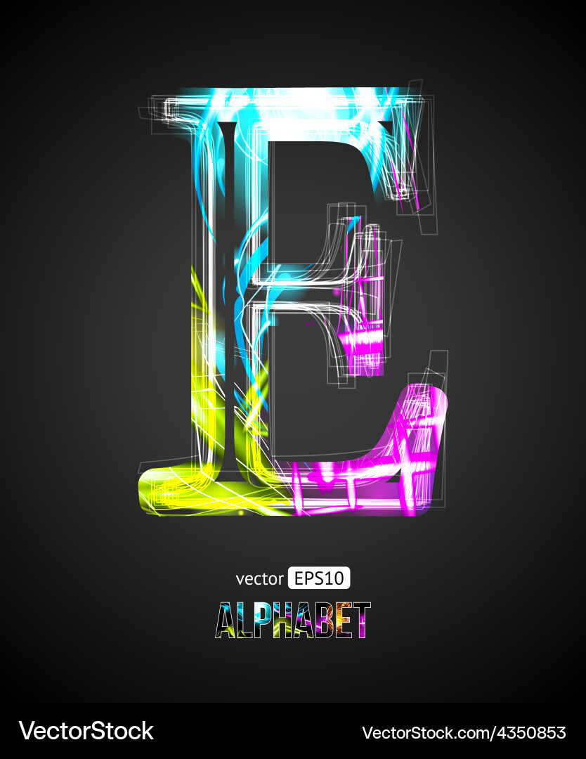 Design light effect alphabet letter e Royalty Free Vector
