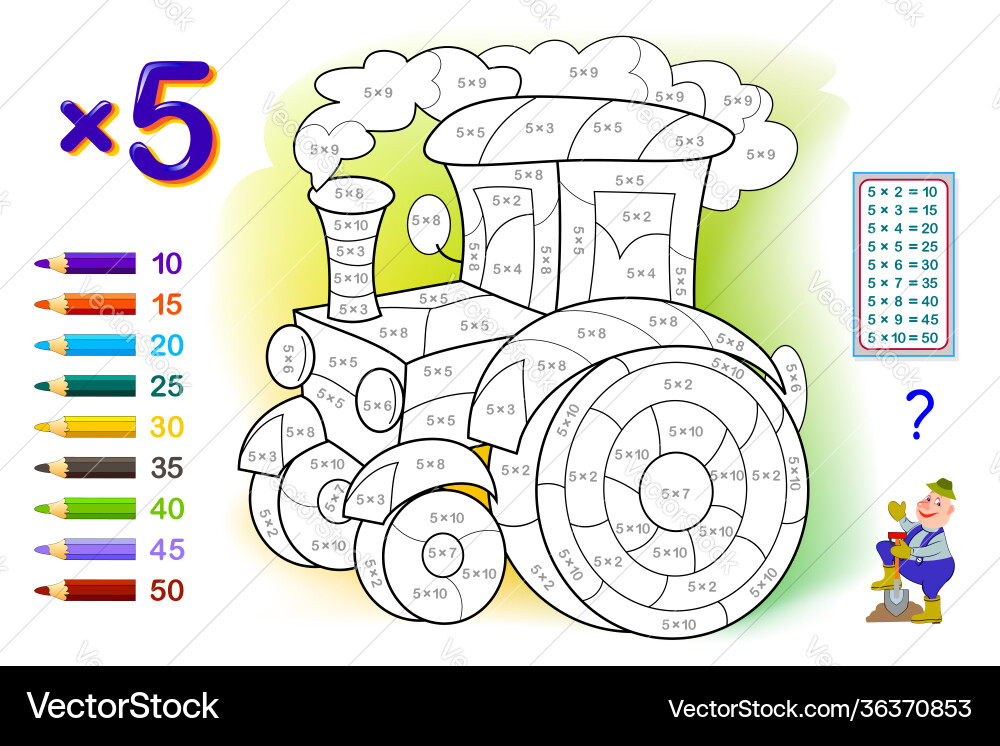 Multiplication table 5 for kids math education Vector Image