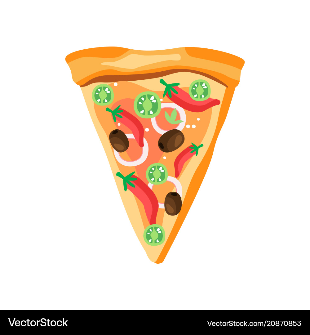 Triangle pizza slice with red pepper olives Vector Image