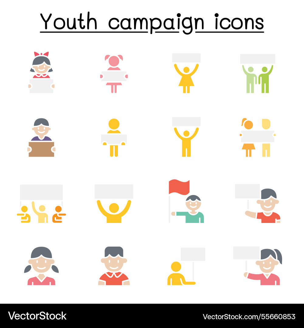 Youth campaign related icon set contains Vector Image