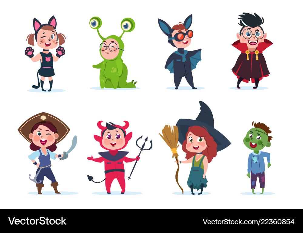 Cute Halloween Kids Costumes Royalty Free Vector Image