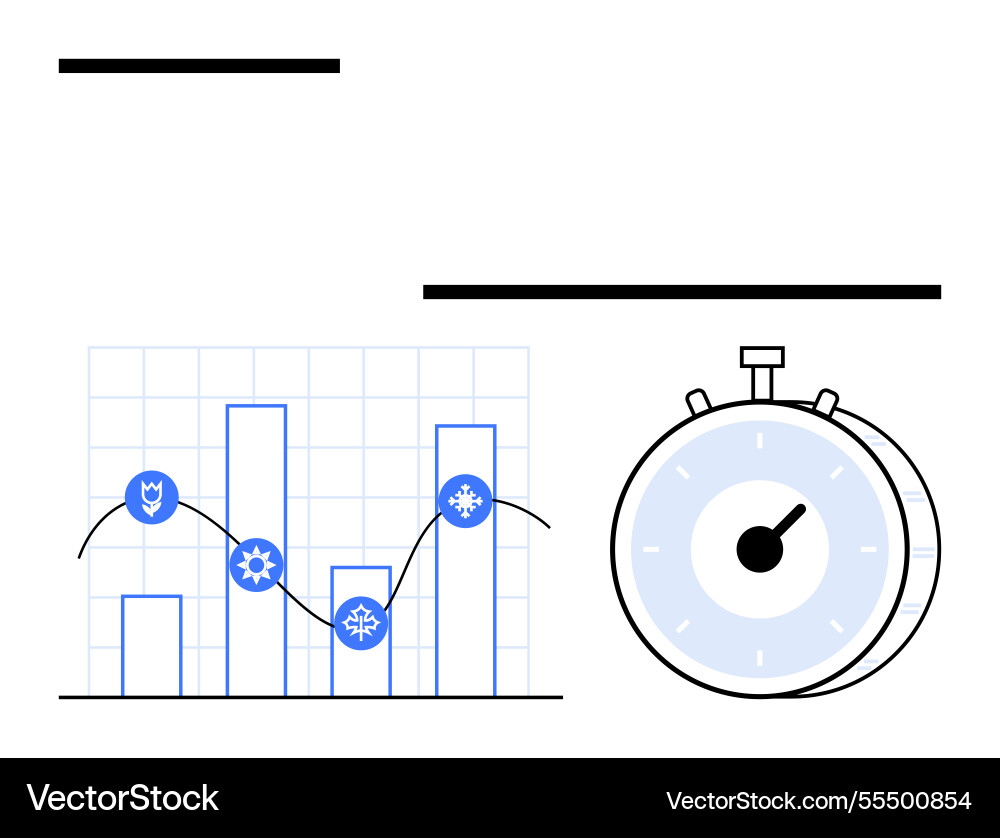 Data chart with seasonal icons and stopwatch Vector Image