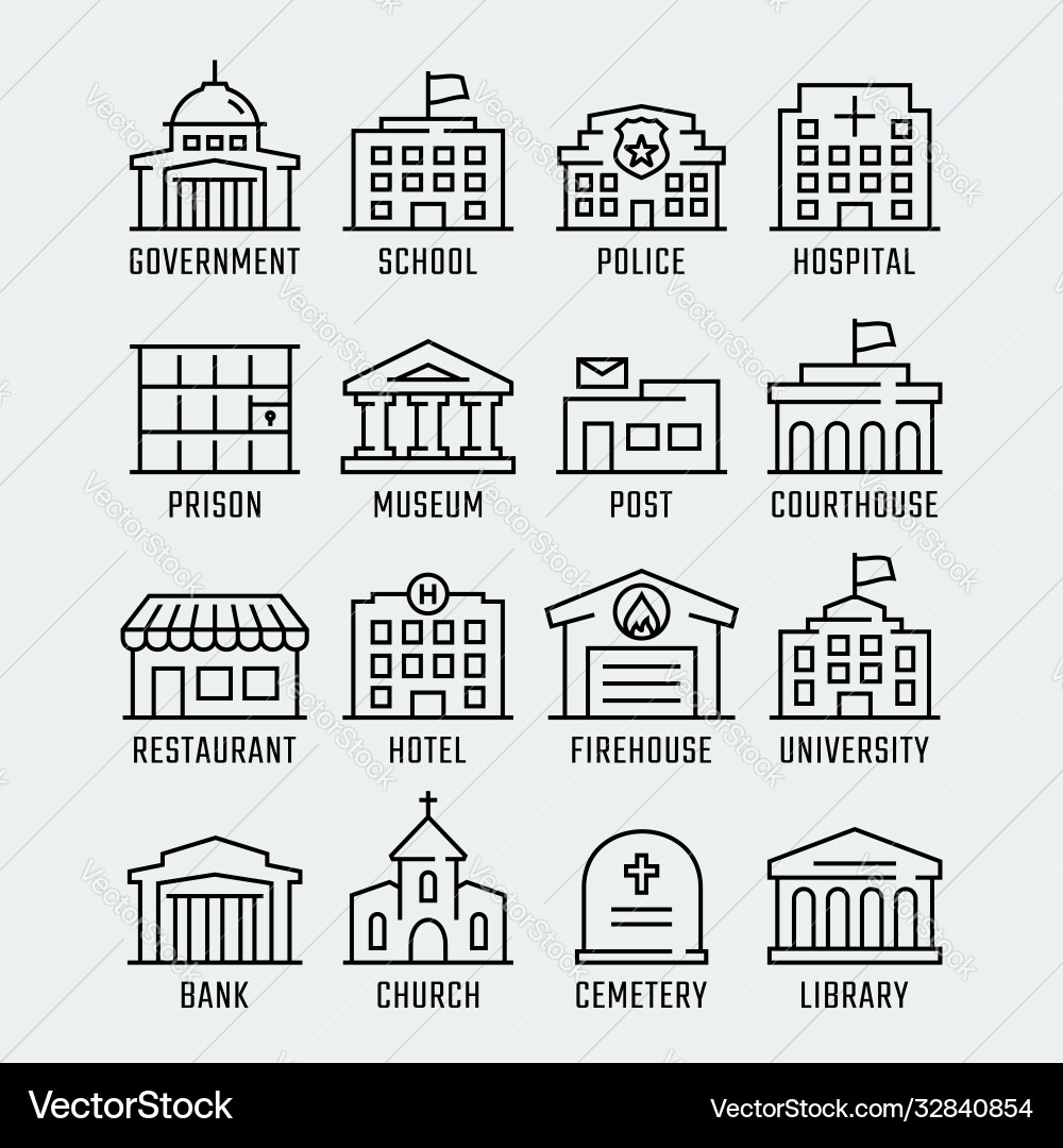 Government Building Icon Set Royalty Free Vector Image