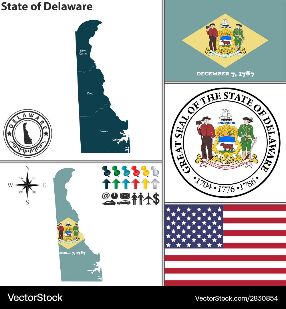 Map of delaware with seal Royalty Free Vector Image