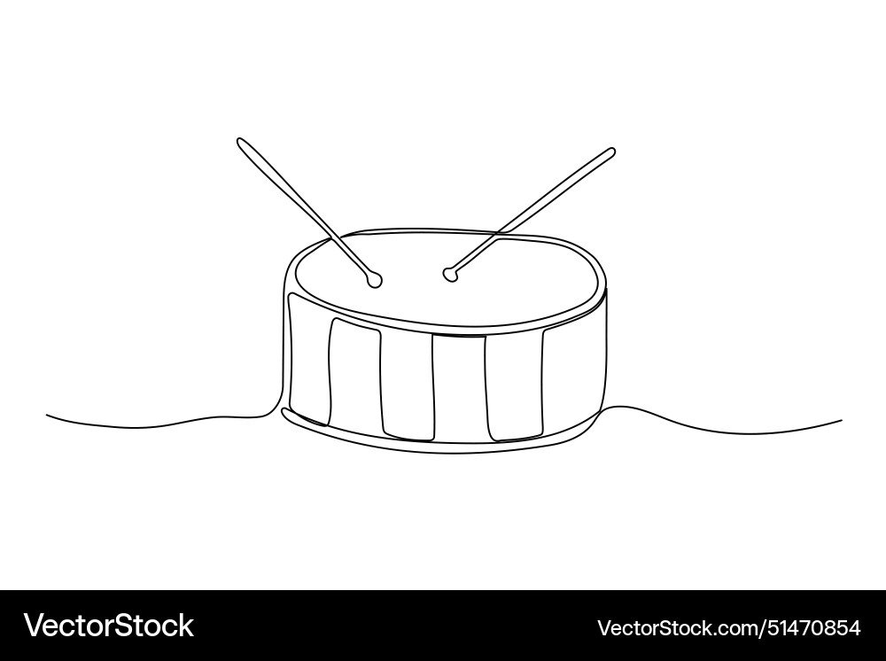 One line drawing drum with two sticks musical Vector Image