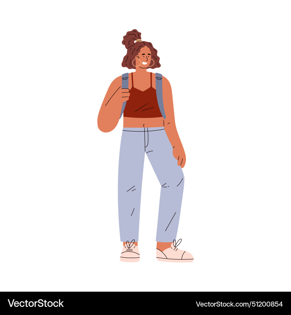 Positive pretty girl with backpack standing cute Vector Image