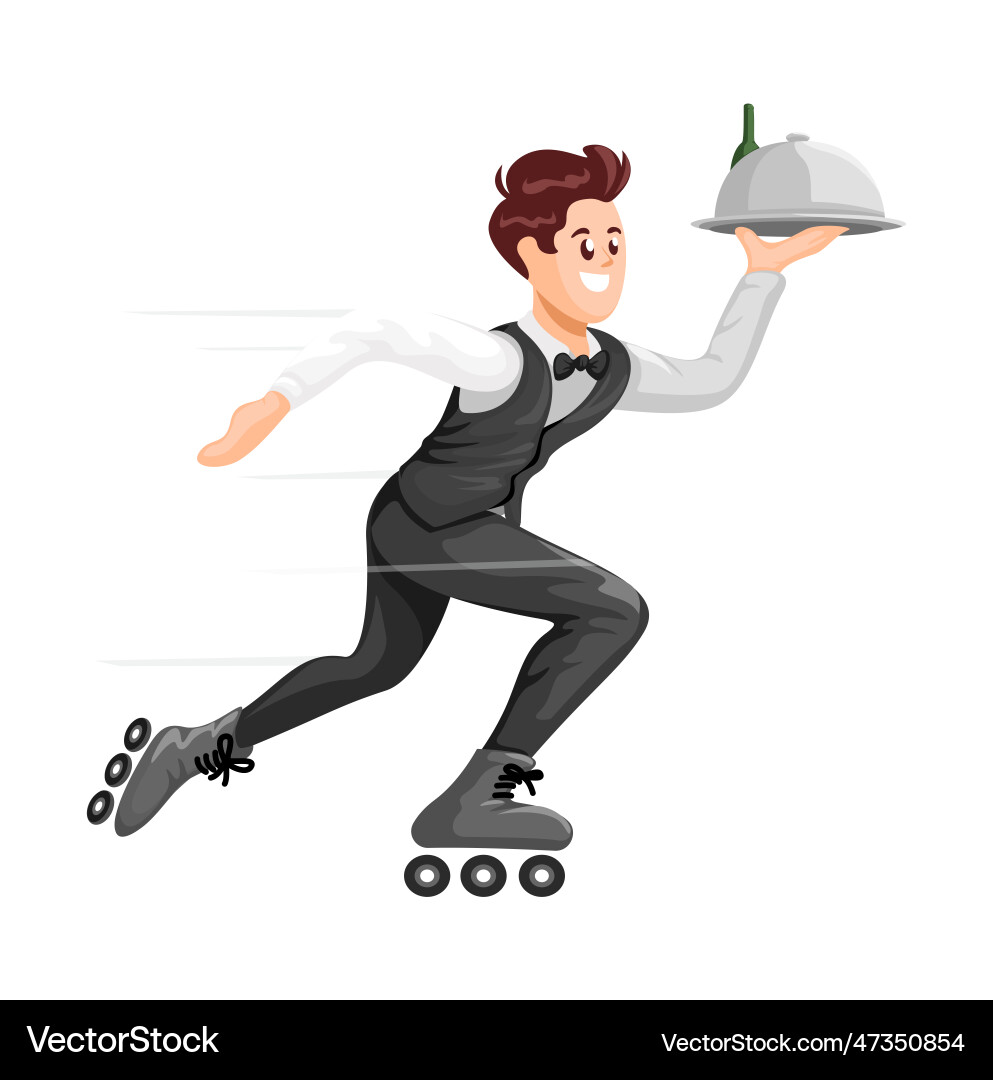Restaurant waiters on roller skate cartoon Vector Image