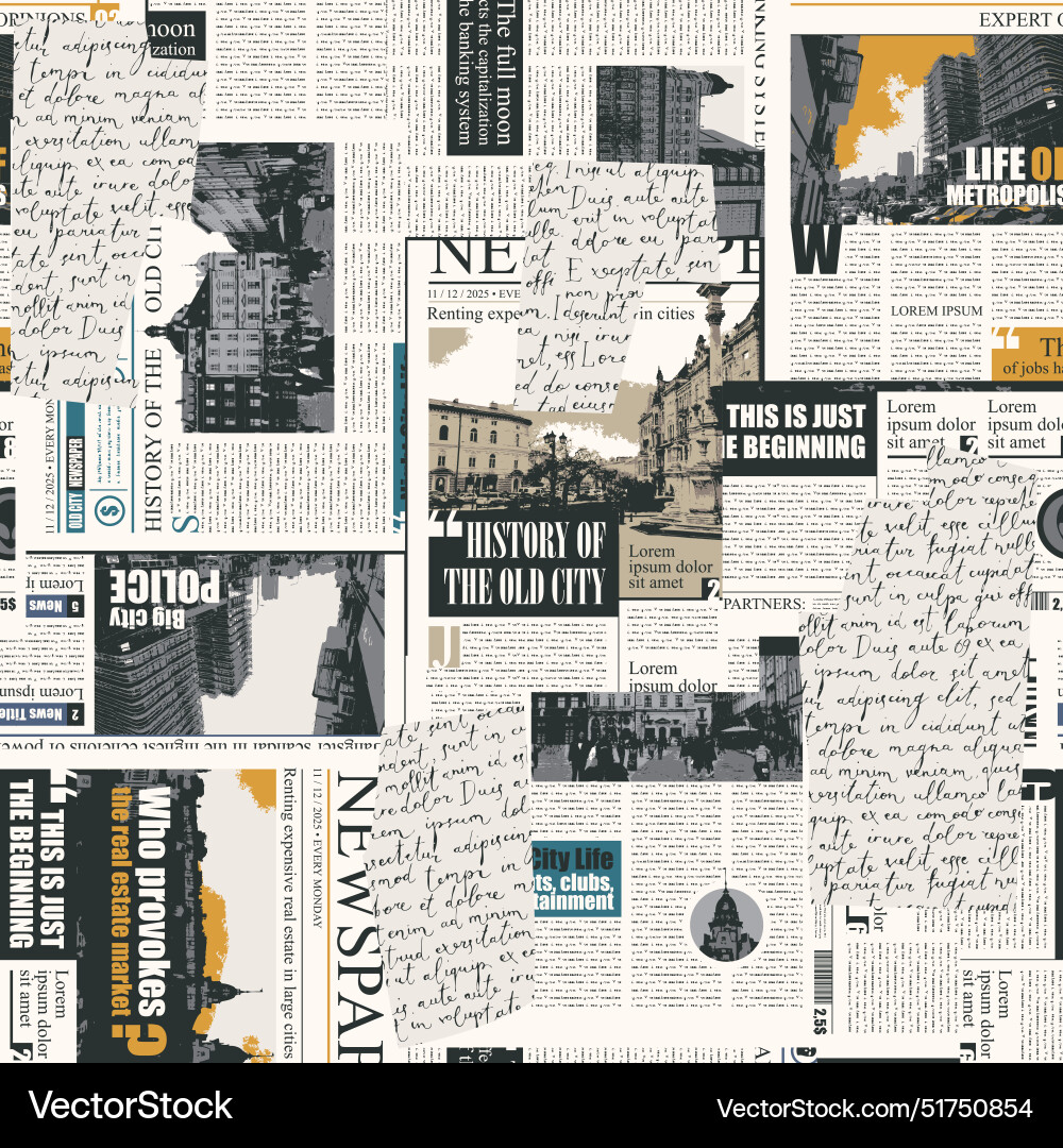 Seamless pattern with collage of newspaper Vector Image