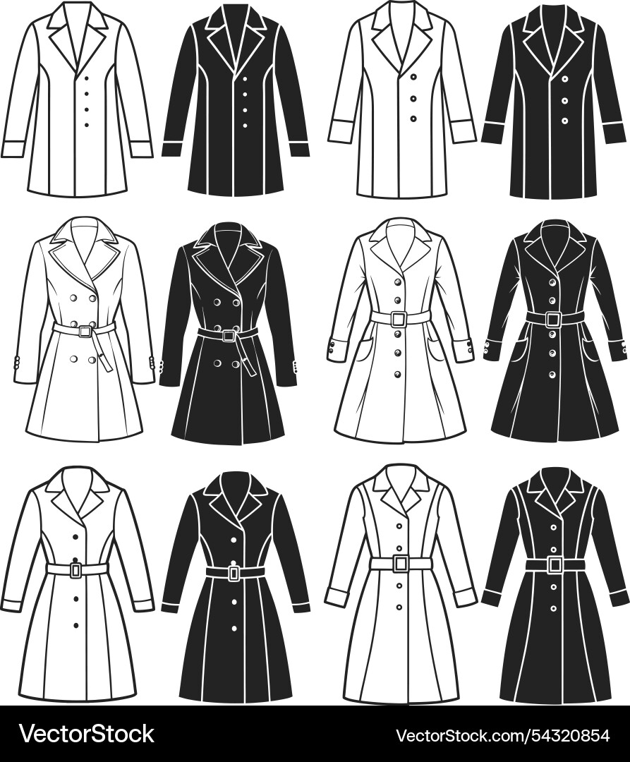 Set girls overcoat dress drawing technical Vector Image