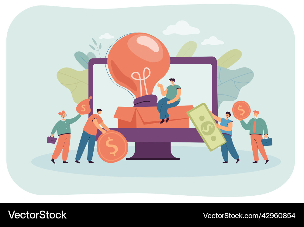 Tiny sponsors giving donations to startup project Vector Image