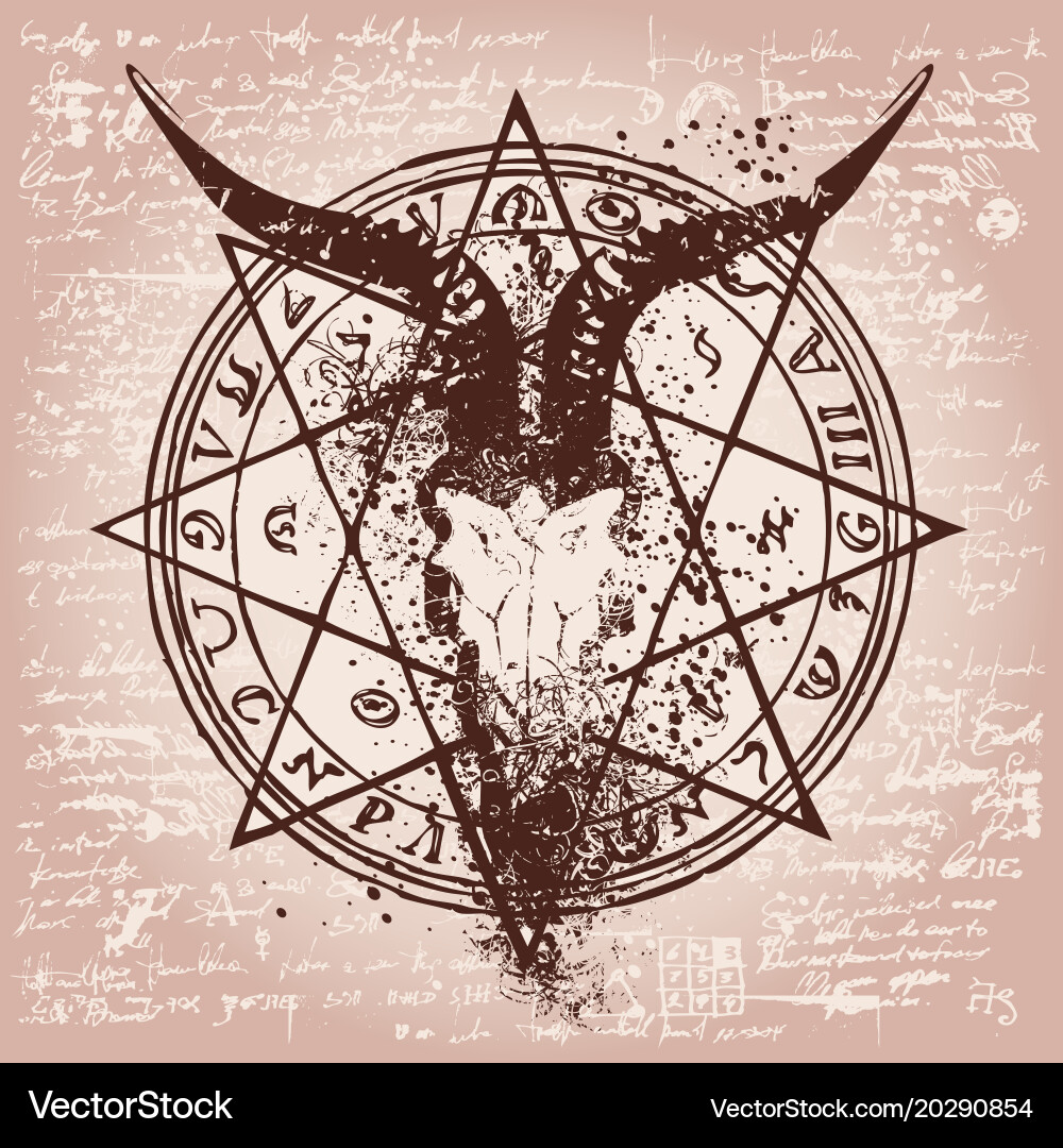 With skull of goat and pentagram Royalty Free Vector Image