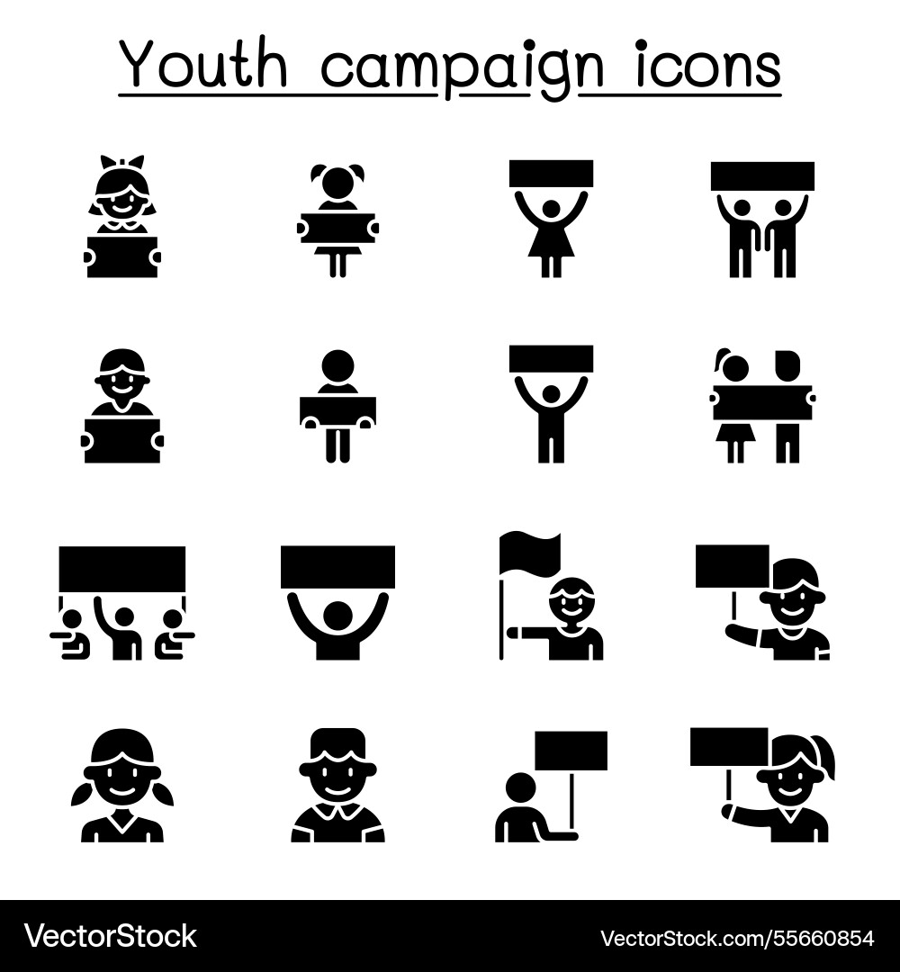 Youth campaign related icon set contains Vector Image