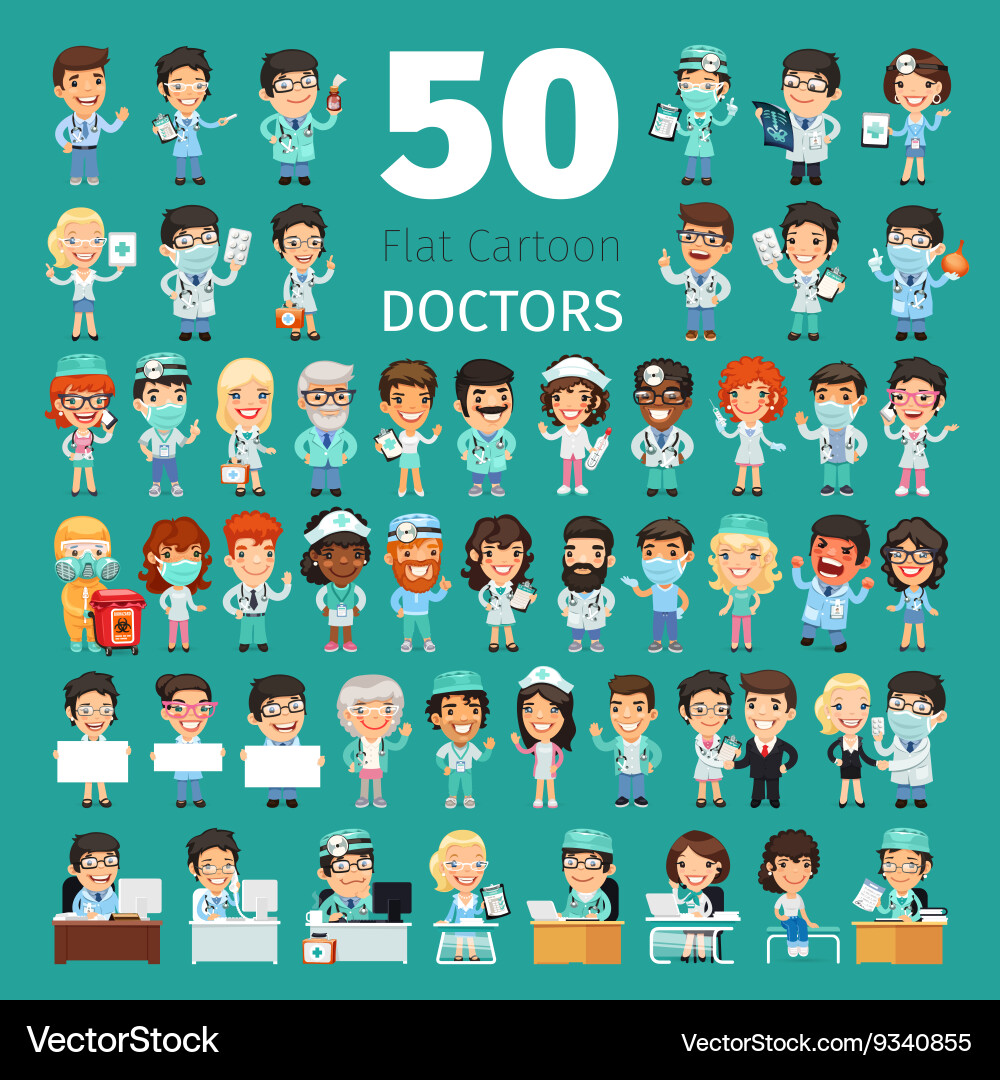 Cartoon doctors big collection Royalty Free Vector Image