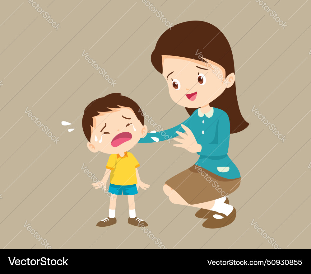 Comforting sad children with parent Royalty Free Vector