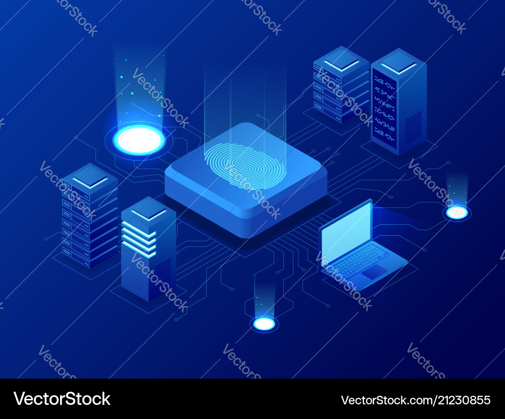 Isometric biometrics blockchain technology Vector Image Isometric biometrics blockchain technology Vector Image