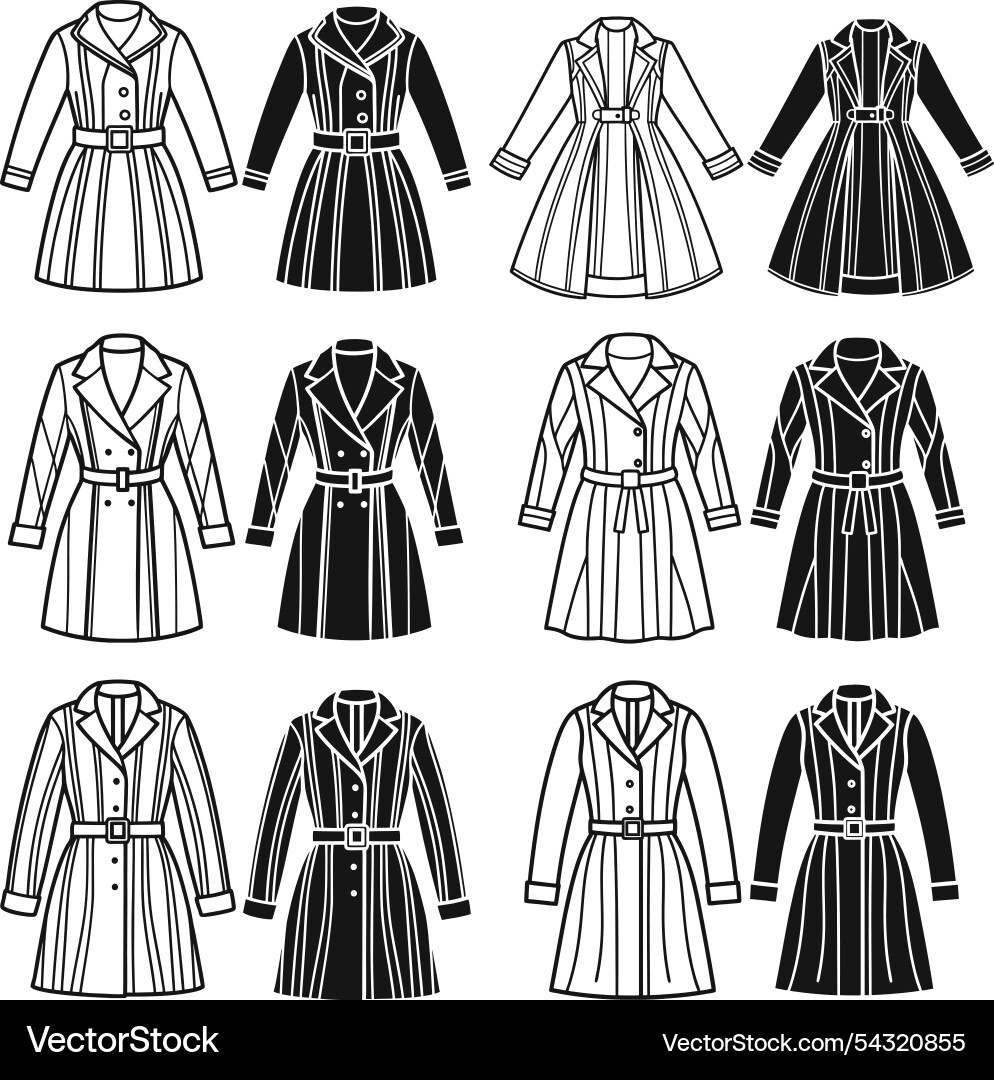 Set girls overcoat dress drawing technical Vector Image