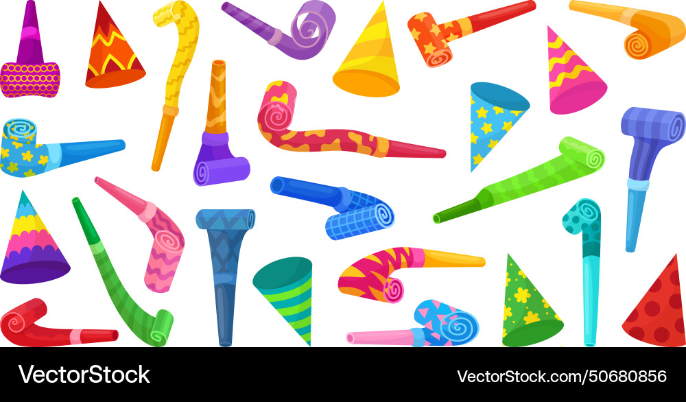 Birthday cones and blowers party cone Royalty Free Vector