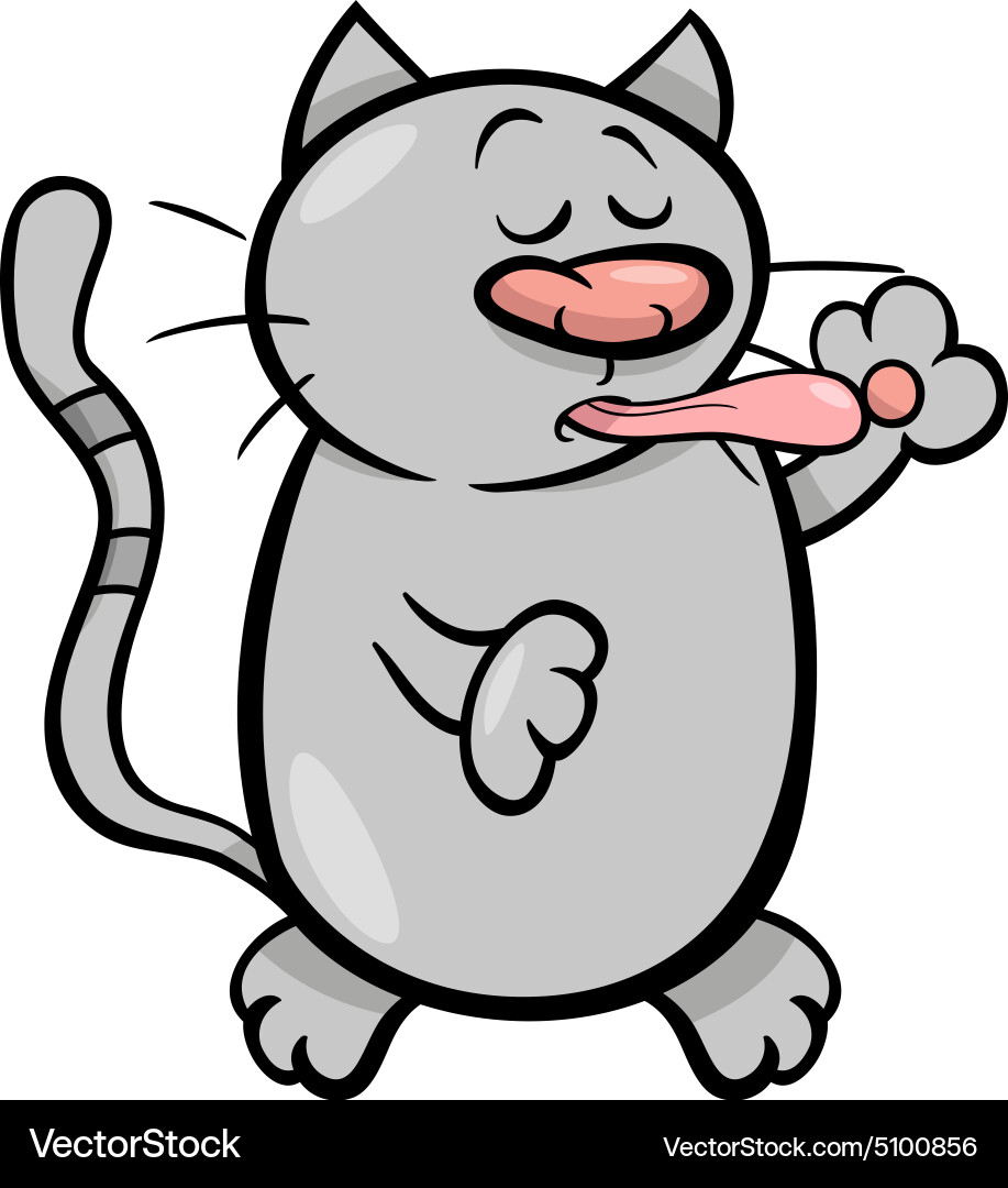 Cat cleaning itself cartoon Royalty Free Vector Image
