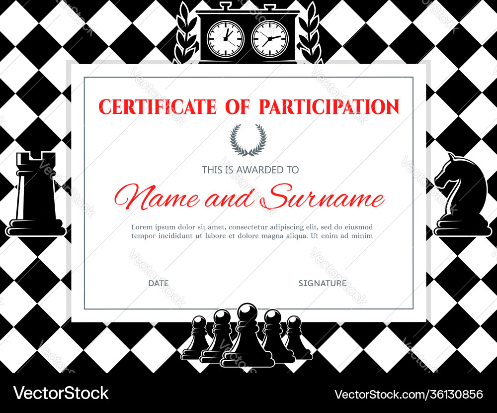 Chess certificate diploma frame championship Vector Image