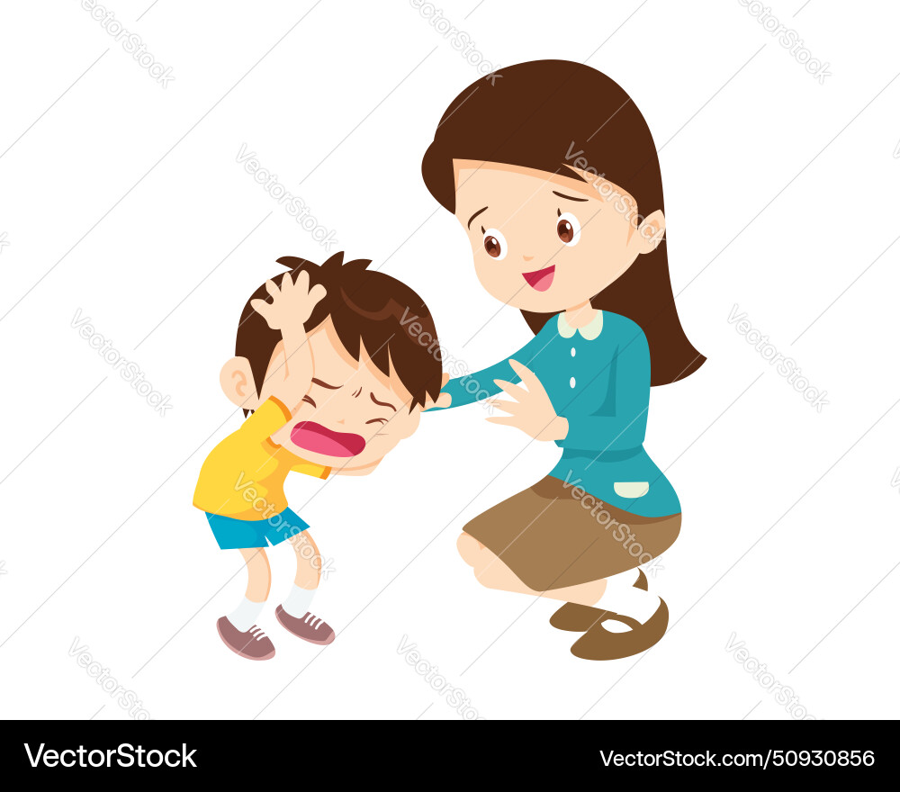 Comforting sad children with parent Royalty Free Vector