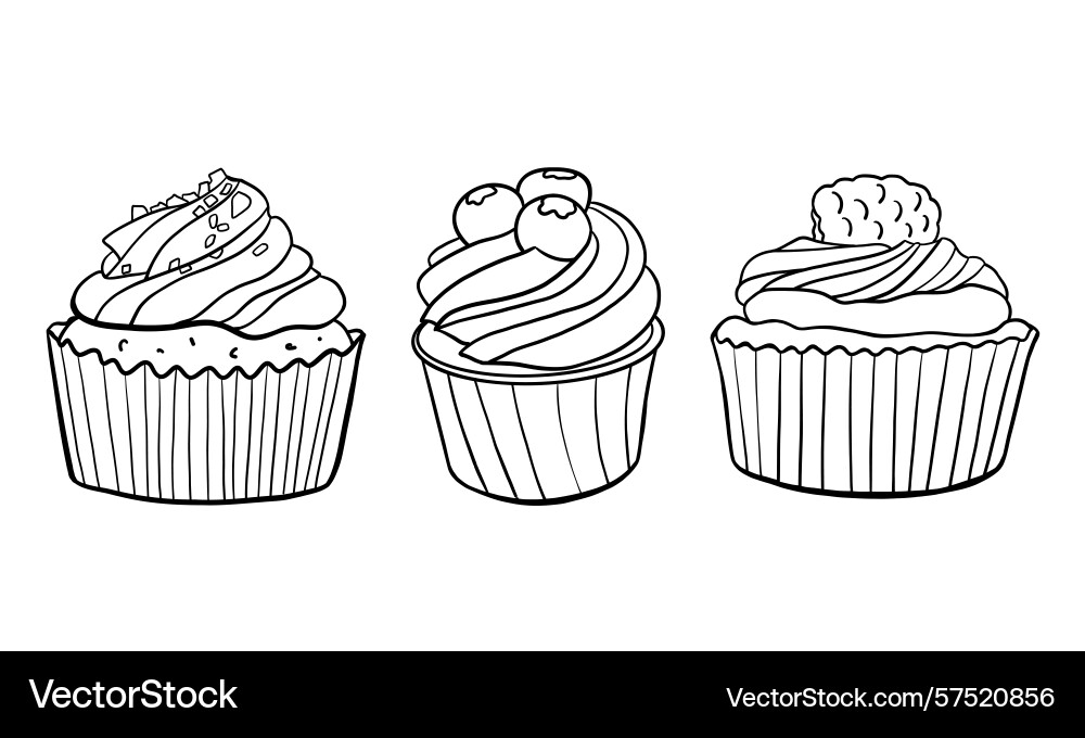 Cupcake line set Royalty Free Vector Image - VectorStock