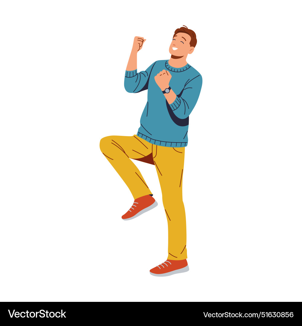 Ecstatic young man celebrating his triumph Vector Image