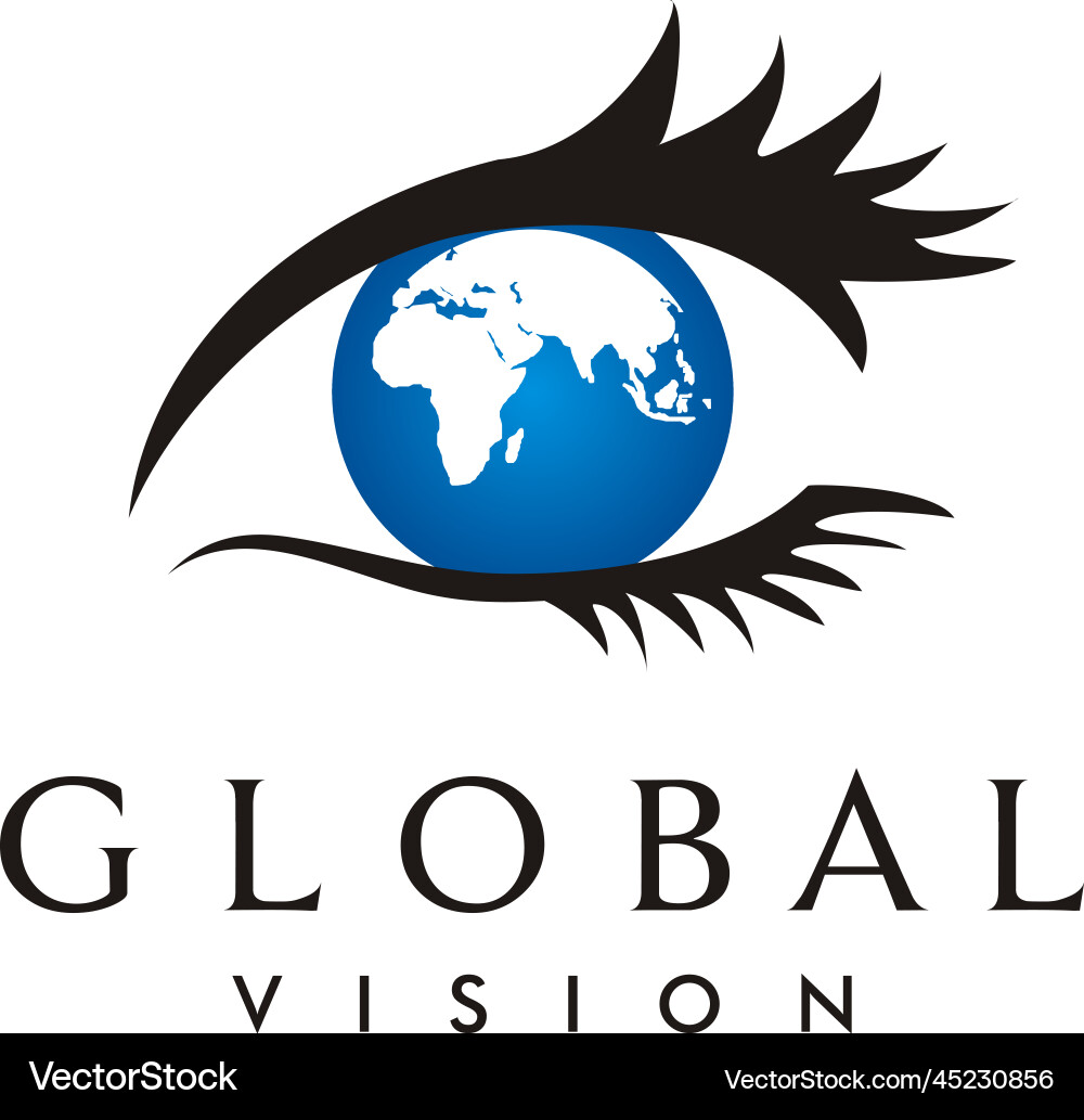 Eye globe eyelash global vision trading logo Vector Image