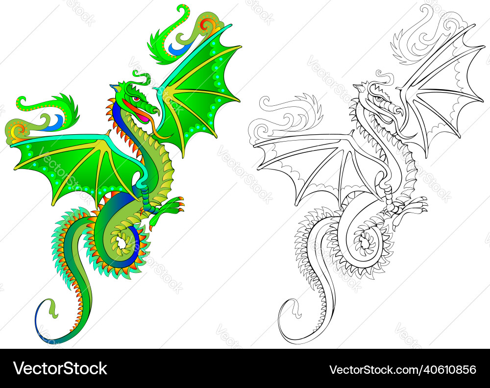 Fantasy Dragon Coloring Page Royalty Free Vector Image