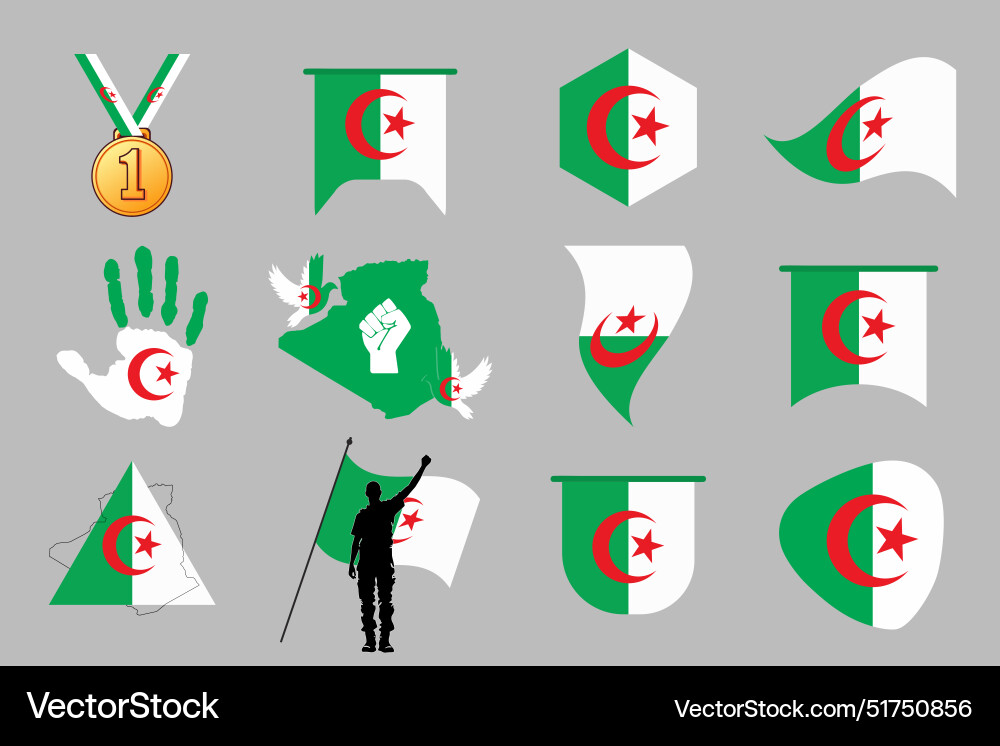 Flag of algeria set Royalty Free Vector Image - VectorStock